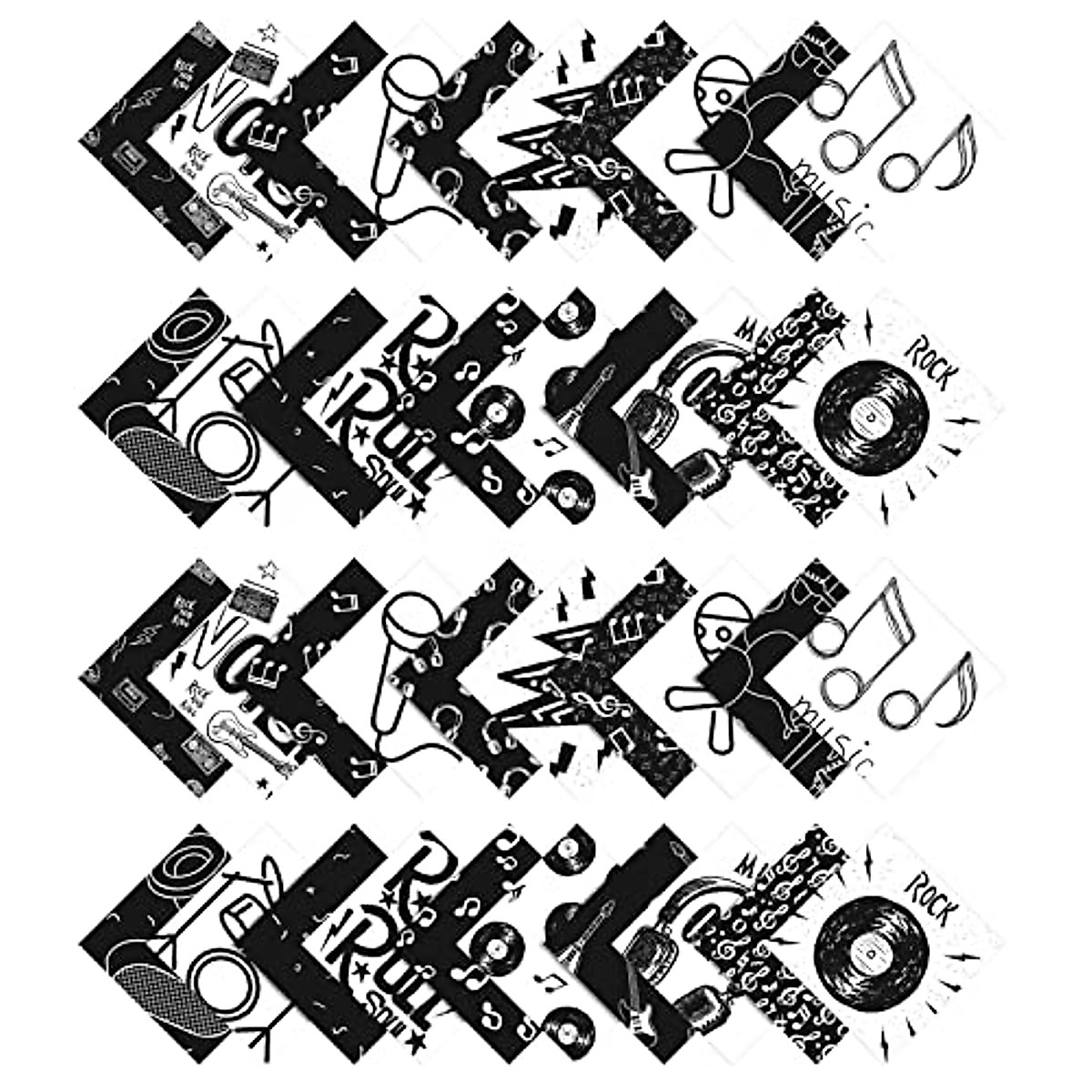 Soimoi Rock Music Print Precut 5-inch Cotton Fabric Quilting Squares Charm Pack DIY Patchwork Sewing Craft- White & Black
