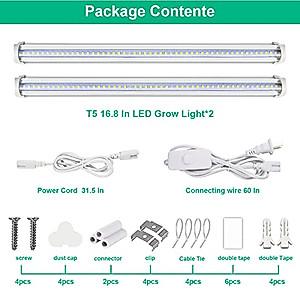 TVTUTPWY T5 Grow Lights 5000K Full Spectrum,1.4FT (2pcs x 10 Watts) Plant Growing Lamp,End-to-End Connectable Led Light Strips for Indoor Plants Succulents Flowers Growing