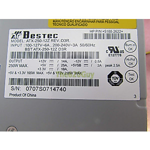 HP 5188-2622 250W 250 Watts ATX12V PSU Power Supply Bestec ATX-250-12Z REV D3R (Renewed)