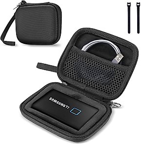 ProCase Hard Carrying Case Compatible for Samsung T7/ T7 Touch Portable SSD with 2 Cable Ties, Shockproof Travel Organizer for T7/ T7 Touch 500GB 1TB 2TB USB 3.2 External Solid State Drives -Black