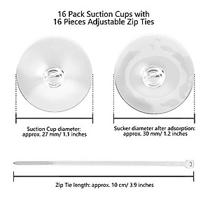YiePhiot 16 Pcs Aquarium Suction Cups with 16 Pieces Adjustable Zip Ties for Aquarium Fish Tank Binding Moss, Plants, Shrimp Dodging Nest
