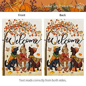 CROWNED BEAUTY Fall Dogs Garden Flag 12x18 Inch Double Sided for Outside Welcome Maple Leaves Small Burlap Seasonal Autumn Yard Decoration
