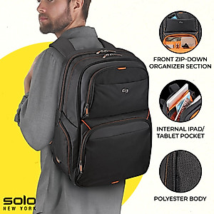 Solo New York UBN701-4 17.3 Inch Laptop Backpack, Black, 17.5 x 11.75 x 8