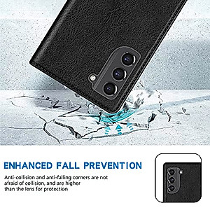 ZZXX Samsung Galaxy S21 FE Wallet Case with [RFID Blocking] Card Slot Stand Strong Magnetic Leather Flip Fold Protective Phone Case for Samsung Galaxy S21 FE 5G Case Wallet(Black-6.4 inch)