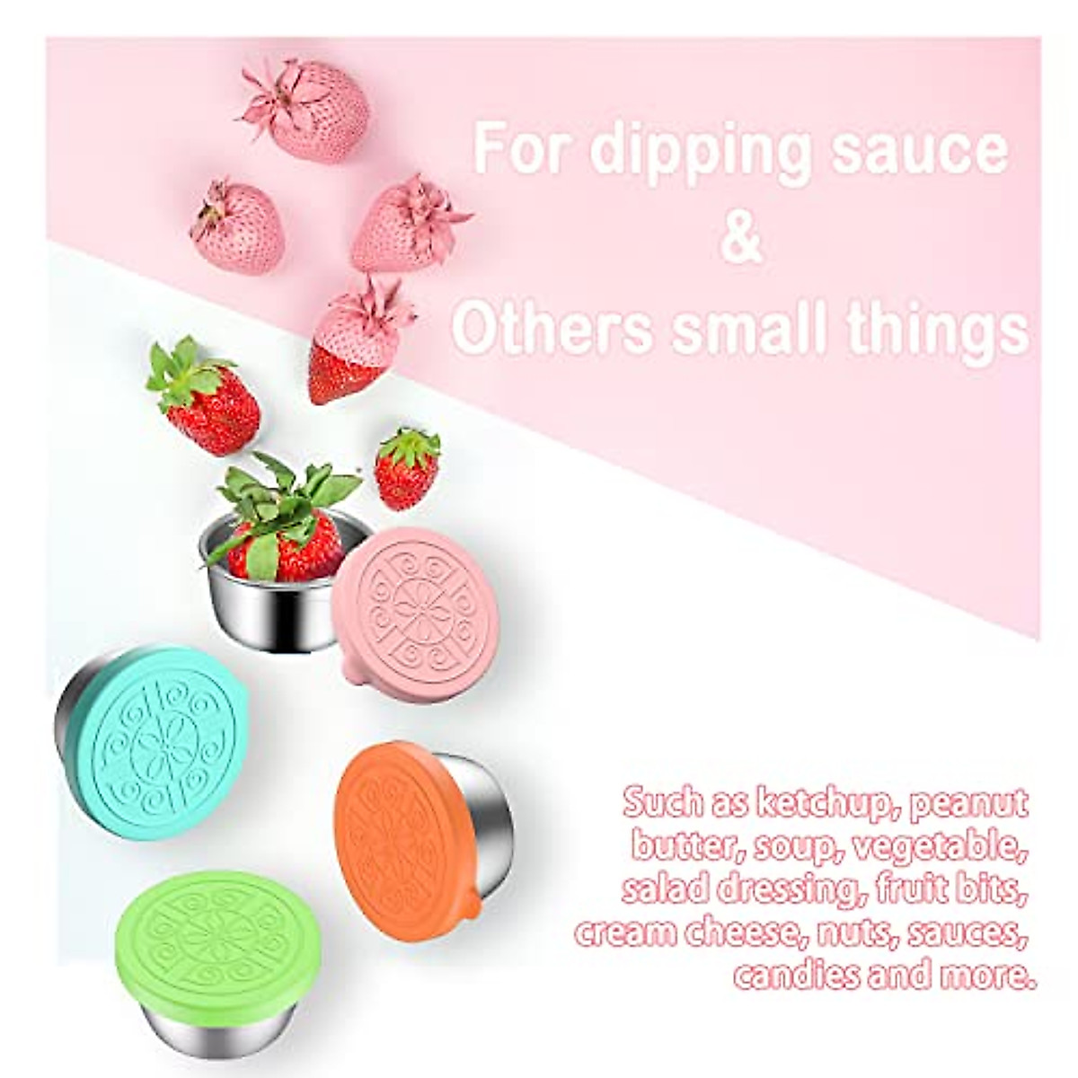 Sauce Container with Lid, Salad Dressing Container To Go, 4x1.7oz Mini Reusable Sauce Containers for Bento Lunch Box, Stainless Steel Condiment Cups with Easy Open Lid, Small Dipping Sauce Cups Set