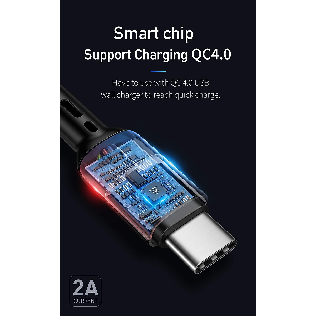 mcdodo [Type-C] Anti Winding Cable, Quick Charge QC 4.0 USB C Charging Data Coiled Cable Nylon Braided LED Compatible with Phone 15/15 Pro Max/Samsung Galaxy S20 S10 S9 S8 Plus Note10 LG Google Pixel