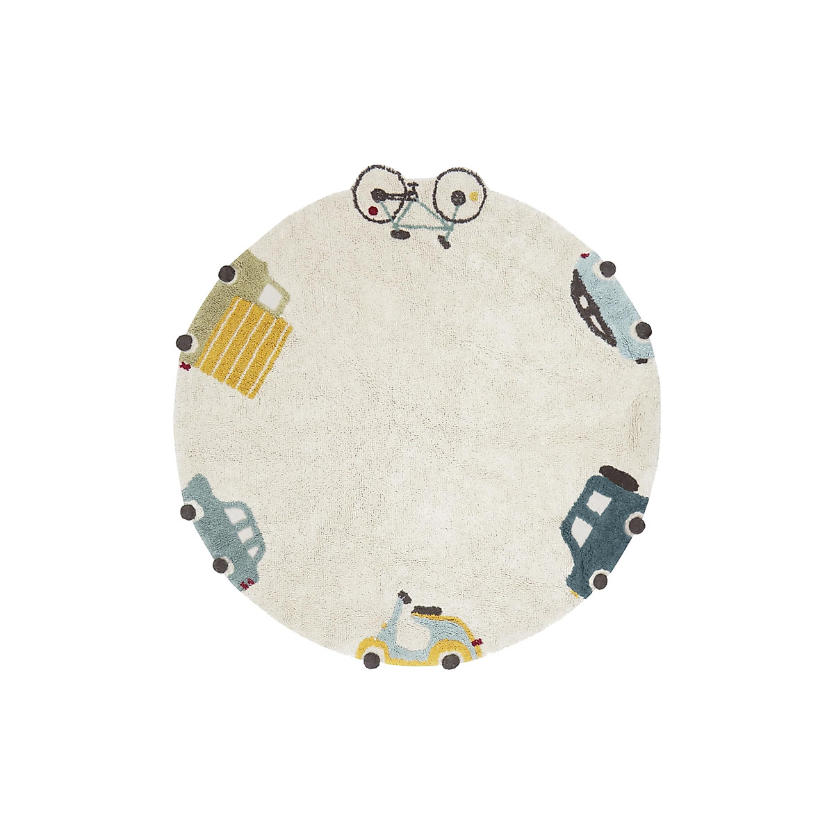 Lorena Canals| Washable Area Rugs for Kids Eco City - Wheels, Handmade in Natural, Ø 4' 7"