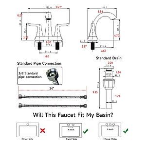 Brushed Nickel Bathroom Sink Faucet - Rainsworth 4 inch Widerspread Bathroom Faucets for 3 Hole with 2-Handles Pop-up Drain, Touch on Morden Faucet for Vanity RV Bath