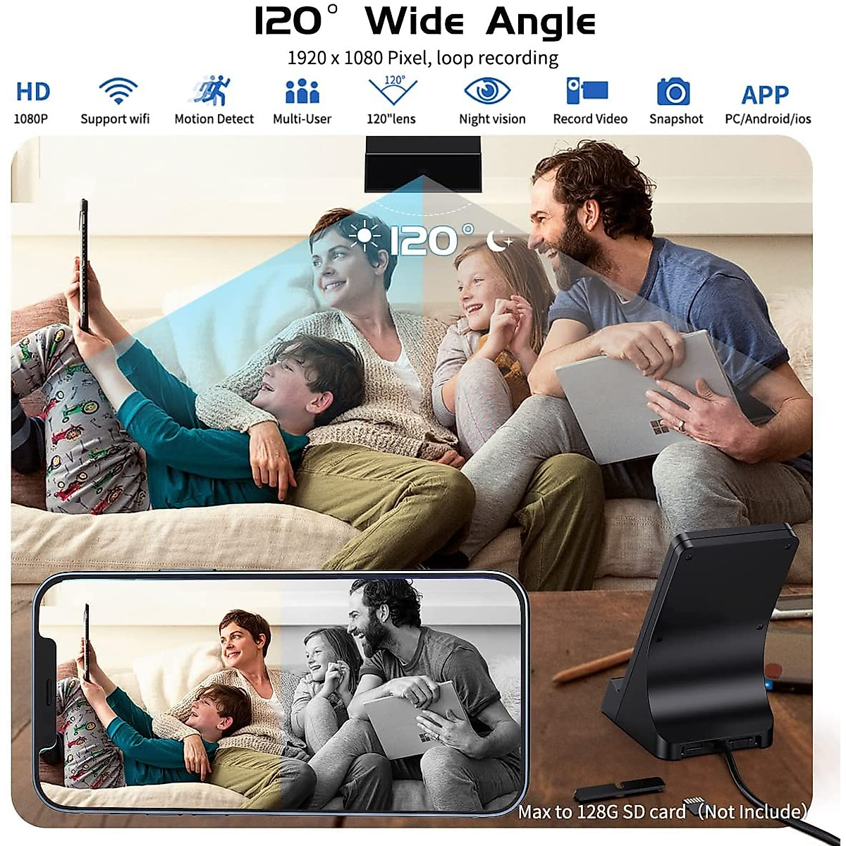 LIZVIE Spy Cameras with Wireless Charger, 1080P HD Mini Phone Charger Nanny Camera Cam Surveillance for Home Office