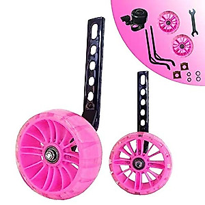 HUWAY training wheels flash mute wheel bicycle stabiliser mounted Kit compatible for bikes of 12 14 16 18 20 Inch， 1 Pair (pink2)