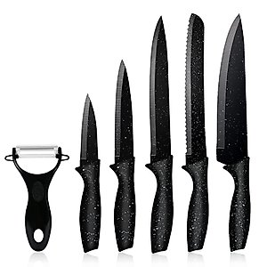 JunJing Kitchen Knife Sets of 6, Sharp Stainless Steel Blade Chef Knife Set, Ergonomic Handle Kitchen set, Chef Kitchen Knives, Dishwasher Safe