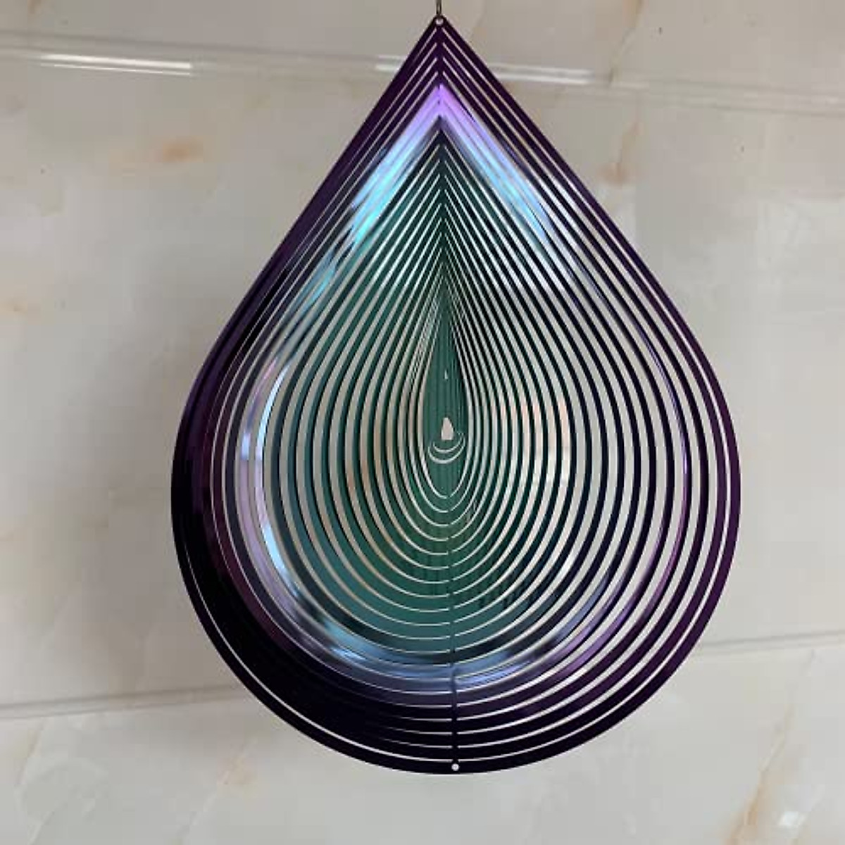 Kexsscai Wind Spinner Garden Indoor Outdoor Decor 3D Stainless Steel Metal Hanging Decorations, 3D Water Droplets Pattern Metal Wind Sculptures & Spinners Whirligig Gifts with 12inch(Green&Purple)
