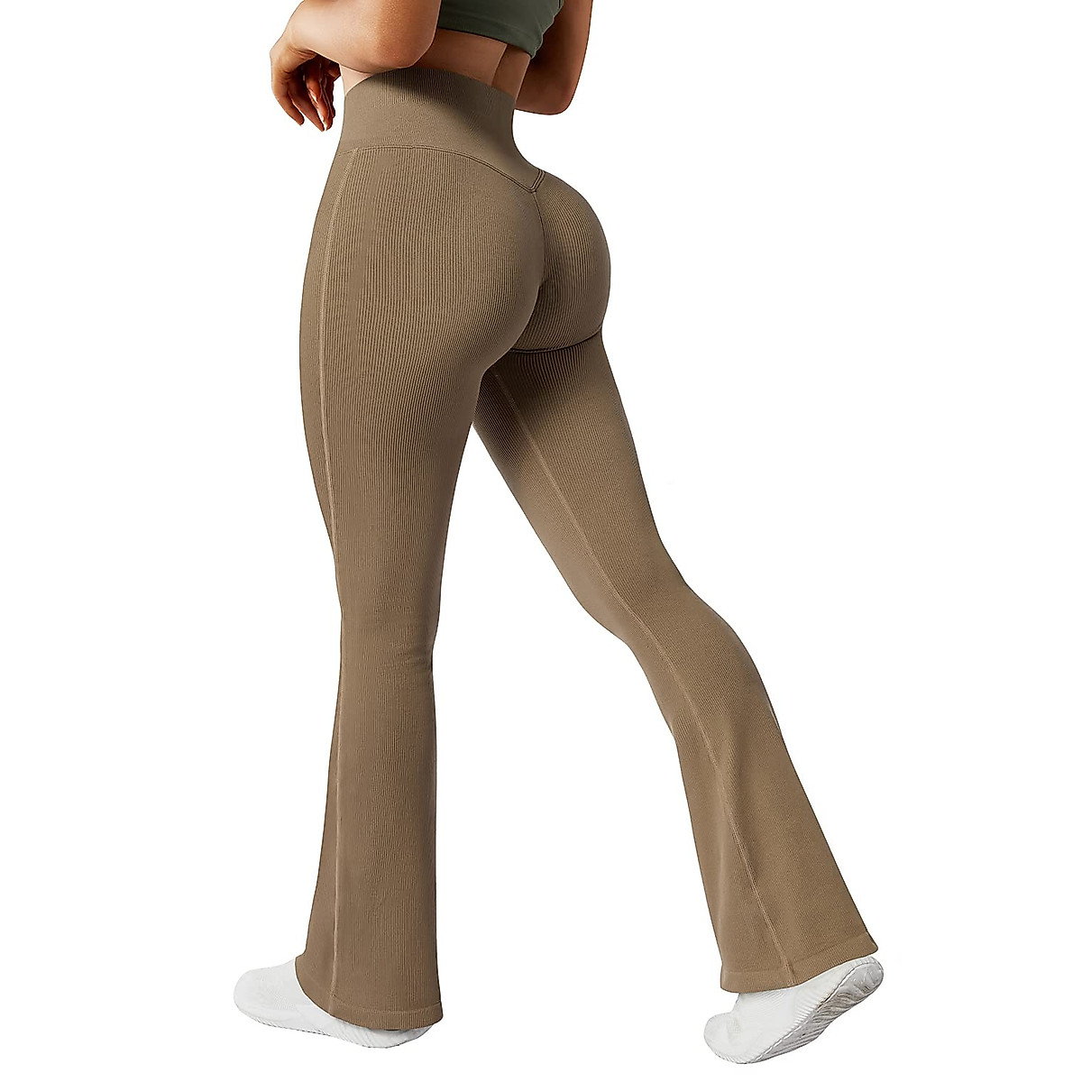 MOOSLOVER Women Ribbed Bootcut Yoga Pants High Waisted Flare Bootleg Workout Leggings(M,#1 Dark Coffee)