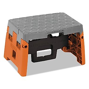 One-Step Folding Step Stool, 300 lb, 8 1/2" Working Height, Orange/Gray
