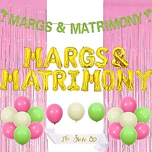 Balterever Margs and Matrimony Bachelorette Decoration Margs & Matrimony Balloon Banner Garland Margarita Lemon Ring Balloon Green for Margarita Bachelorette Party Wedding Mexican Fiesta Bridal Shower