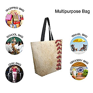 ALAZA Retro Baseball Threads Canvas Tote Bag Large Women Casual Shoulder Bag Handbag,Shopping Grocery Cotton Bag Reusable,Multipurpose,Heavy Duty For Outdoors Weekender Travel