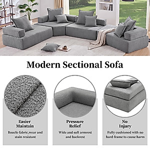Taikonaut Lounge Frame for Oversized Modular U Shaped Sectional Sofa,Luxury Boucle Floor Couch Set,Convertible Sleeper Couch,Spacious Foam-Filled Sofa Bed for Living Room (L48*W36*H24.5, Gray)