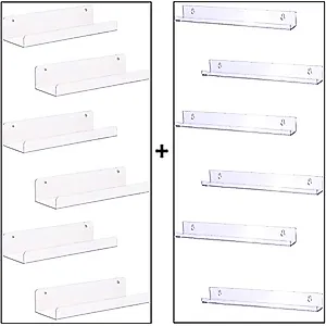 Sooyee 6 Pack 15 Inch Acrylic Storage Wall Shelf 1.73" Wide & 5" Wide