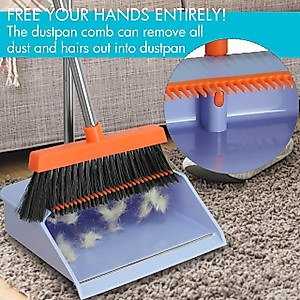 PHYEX 2-Pack Broom and Dustpan Set for Sweeping Indoor, Broom Dustpan with 48" Long Handle, Broom with Dustpan Combo Set(Purple)