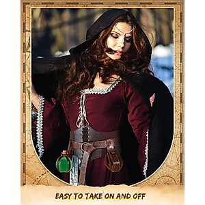 ramede 6 Pcs Women Renaissance Accessories Medieval Leaf Leather Belt Pouch Viking Corset Belt Potion Bottle Leaf Arm Guards(Fit Waist Size 25''-29'',Medieval Style,Brown)