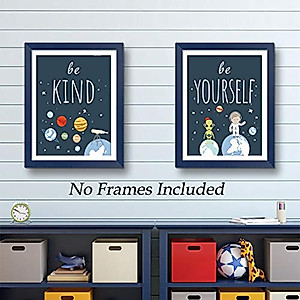 CHDITB Unframed Inspirational Art Print, Outer Space Planet Wall Art Painting,Set of 4（8" x10" ） Be Kind Be Brave Be Curious Be Yourself Quote Canvas Posters for Boys Kids Bedroom Nursery Decor