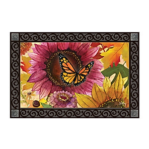 Studio M Sunflower Butterfly Fall/Winter MatMates Decorative Floor Mat Indoor or Outdoor Doormat with Eco-Friendly Recycled Rubber Backing, 18 x 30 Inches