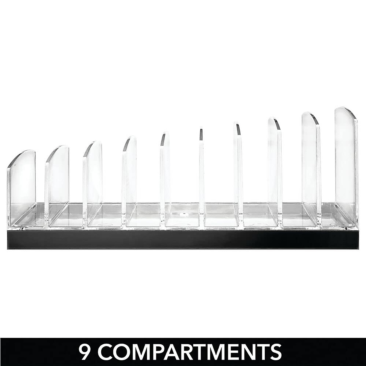 mDesign Plastic Divided Cosmetic Palette Organizer with 9 Sections - Makeup Storage for Bathroom Vanity, Cabinet, Drawer - Holds Eyeshadow, Blush, Powder - Lumiere Collection - Clear/Black