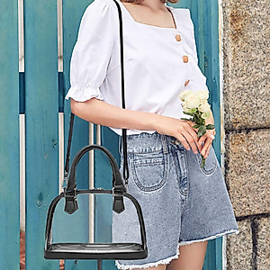 Rullar Women Clear Jelly Top Handle Shoulder Crossbody Bag PVC Handbag Purse Totes Satchel Black
