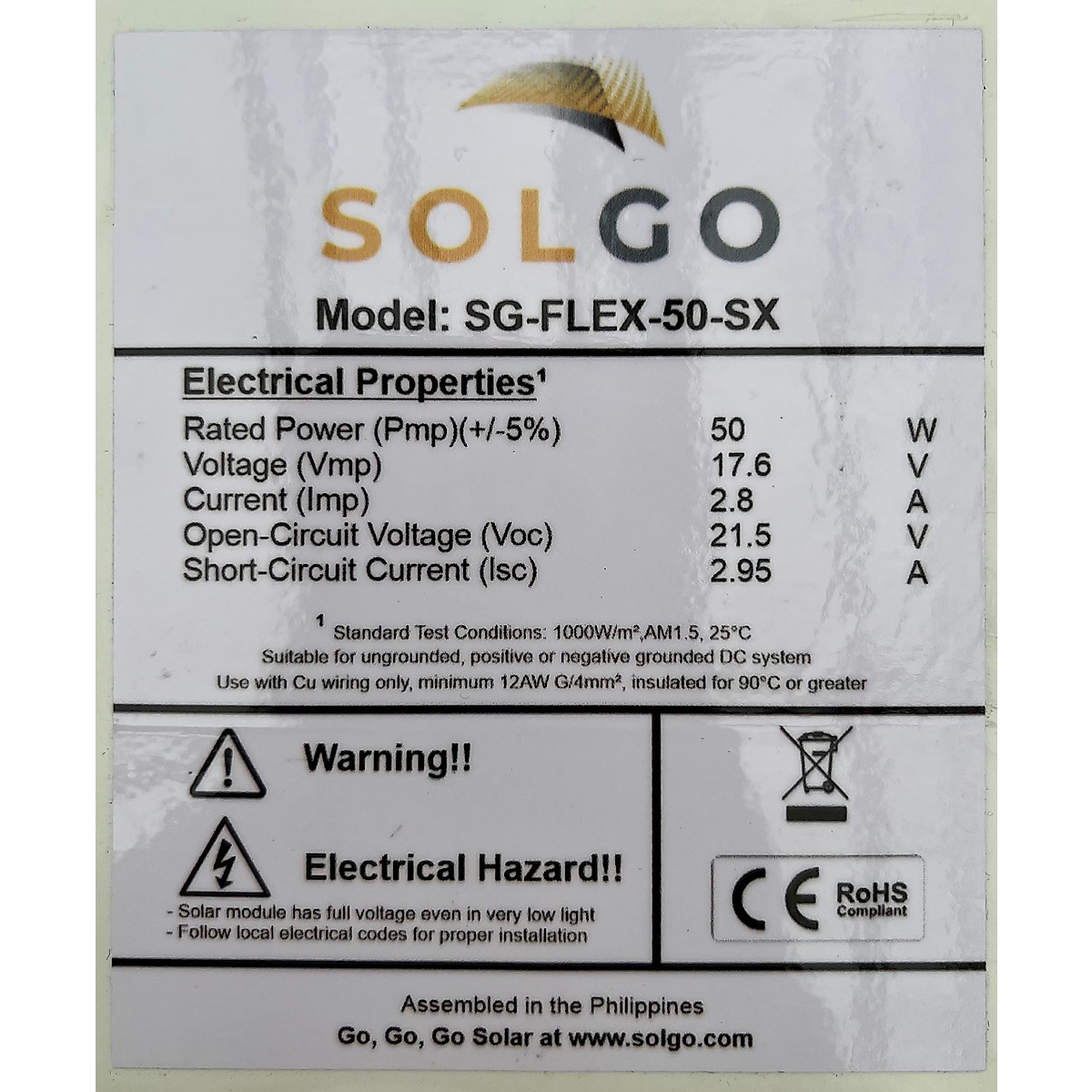 Sol-Go 50W Flexible Solar Panel with Handle, Built with Sunpower Maxeon Solar Cells, 12V, Off Grid Solar Power Compatible with Portable Power Station, Designed and Engineered in The US