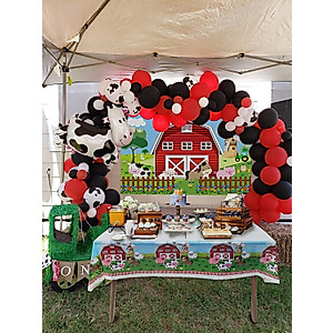 Farm Animals Theme Party Decorations,Farm Animals Barn Door Backdrop and Tablecloth for Children Baby Shower Birthday Party Supplies Banner (5x3ft)
