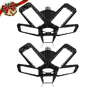 2 Pack LED Garage Lights, 160W 16500LM 6500K Deformable Garage Lights Ceiling LED Shop Lights for Garage with 5+1 Adjustable Panels for Garage Basement Workshop Support E26/E27 Screw Socket