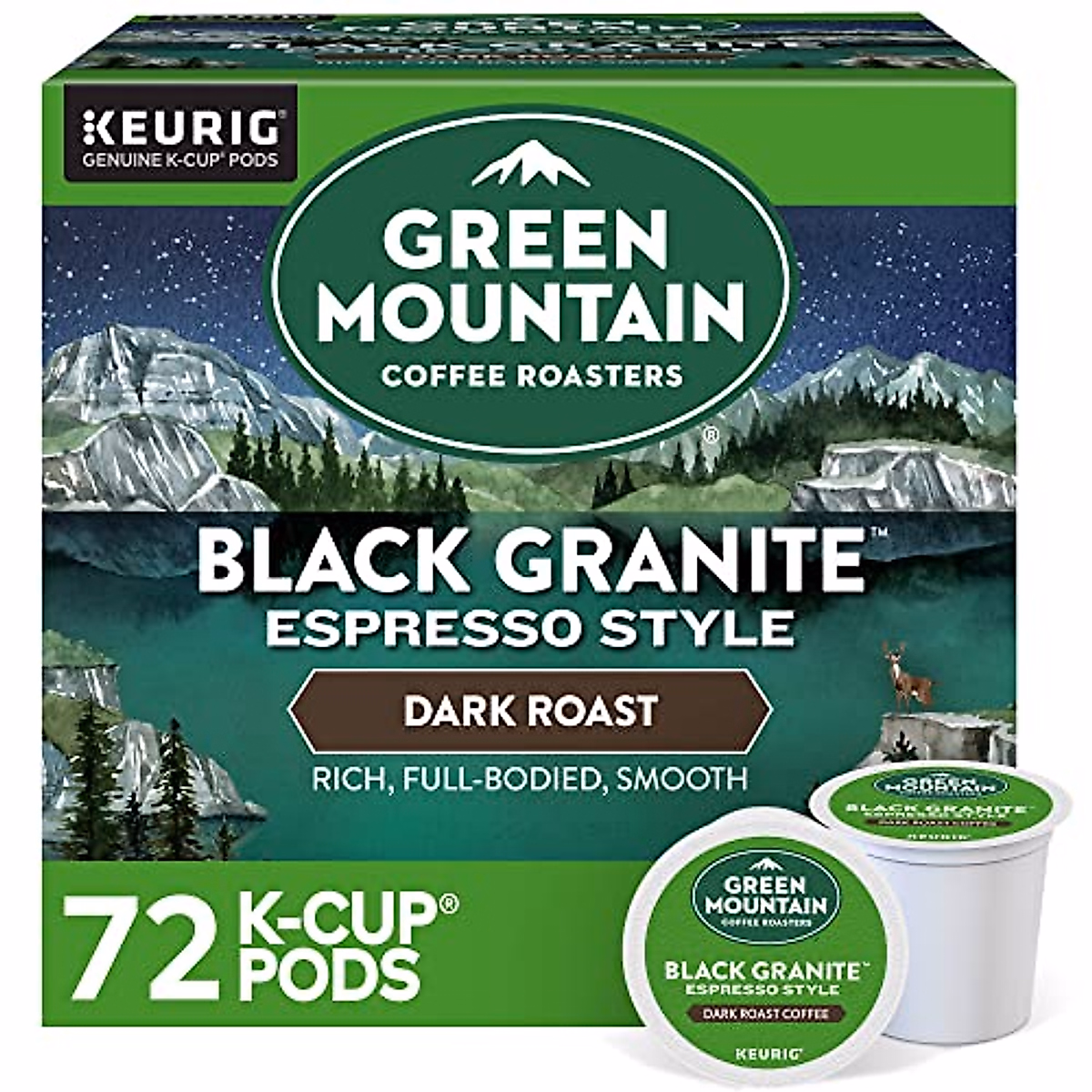 Green Mountain Coffee Roasters Black Granite, Keurig Single Serve K-Cup Pods, Espresso Style Dark Roast, 72 Count