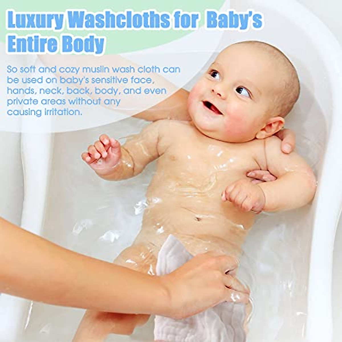 MUKIN Baby Washcloths - Soft Face Cloths for Newborn, Absorbent Bath Face Towels, Baby Wipes, Burp Cloths or Face Towels, Baby Registry as Shower. Pack of 10 (Green,Blue,White)