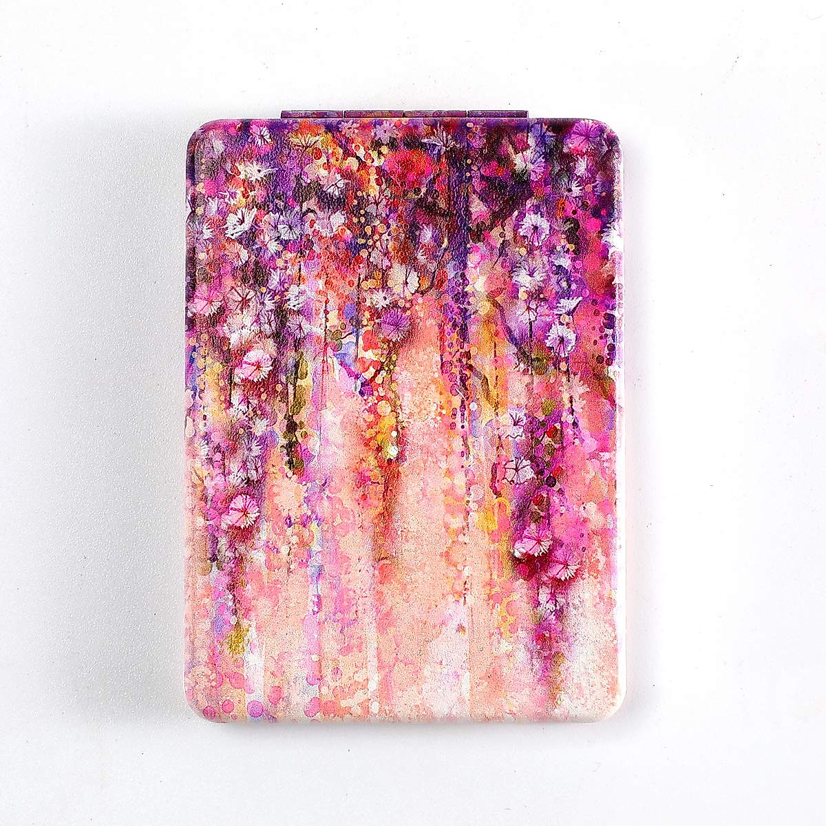 Dynippy Compact Mirror Square Pu Leather Makeup Mirror for Purses Small Pocket Mirror Portable Hand Mirror Double-Sided with 2 x 1x Magnification for Woman Mother - Flower