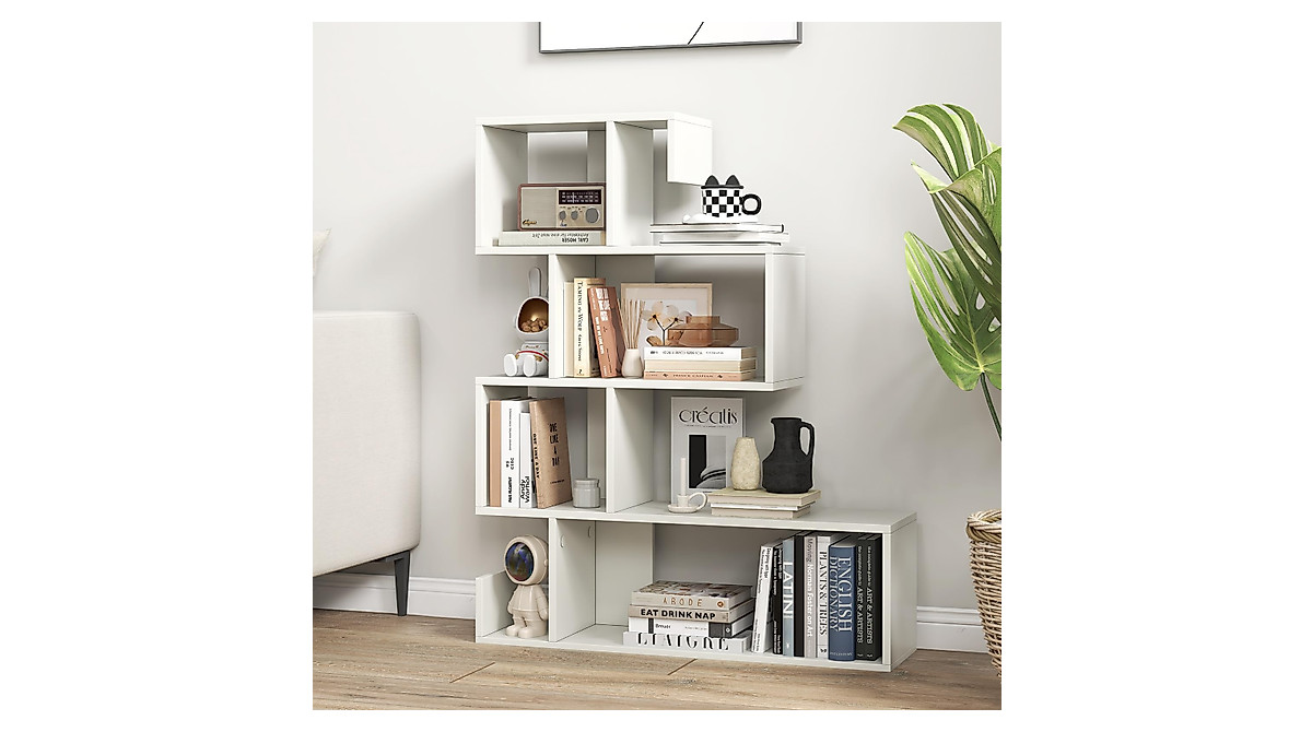 Tangkula S-Shaped Bookshelf, 5-Tier Modern Geometric Stepped Bookcase ...