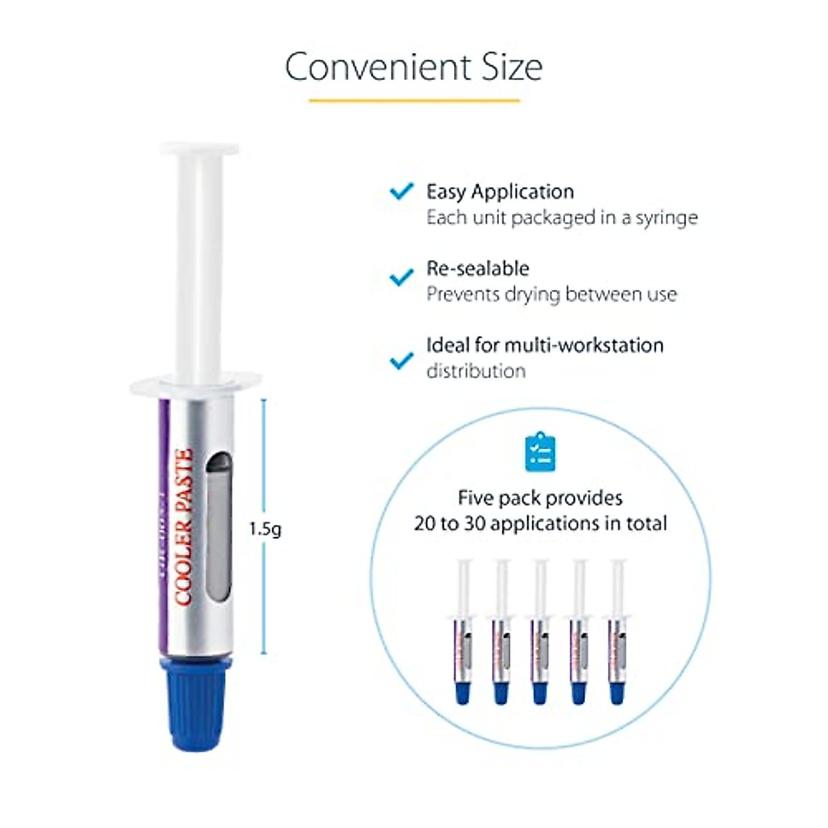 StarTech.com Thermal Paste, Metal Oxide Compound, Pack of 5 Re-sealable Syringes (1.5g / each), CPU/GPU Thermal Grease Paste (SILV5-THERMAL-PASTE)