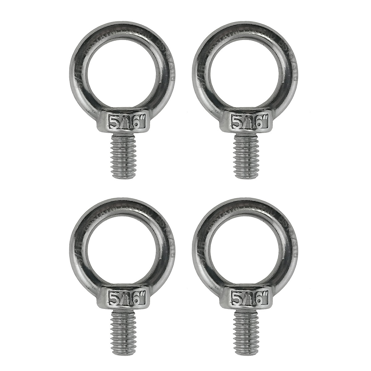 US STAINLESS 4 Pieces Stainless Steel 316 5/16" Lifting Eye Bolt 5/16" UNC Marine Grade Pitch of 18