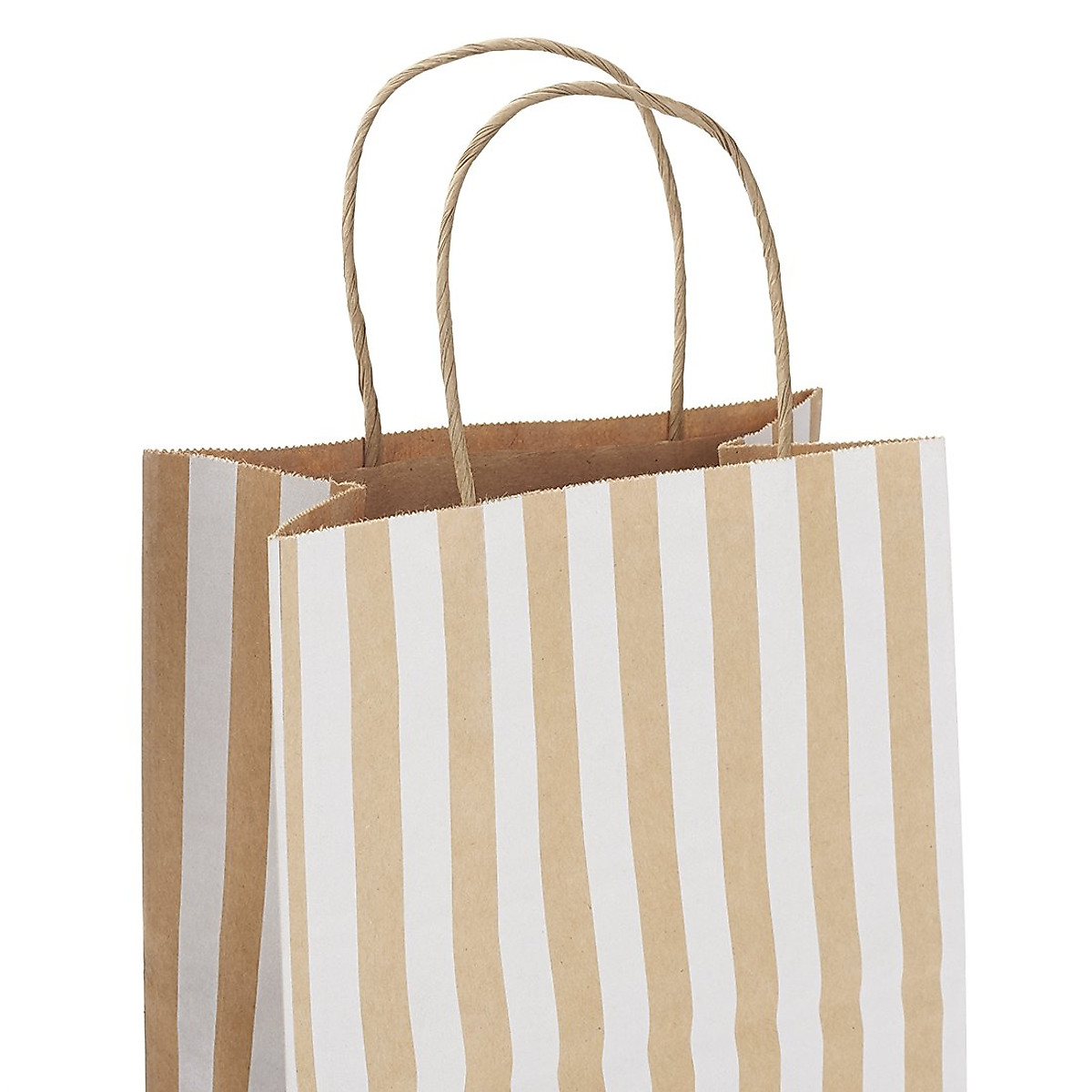 GSSUSA 8x4.75x10 50 Pcs Kraft Paper Bags Shopping Bags Grocery Mechandise Paper Gift Bags (Brown with White Strip)