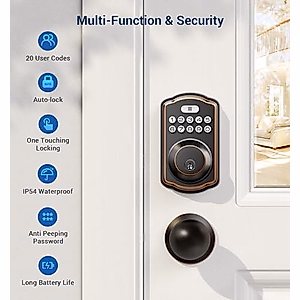 Veise Keyless Entry Door Lock with 2 Door Knobs - Keypad Door Lock with Handle, Front Door Lock Set, Electronic Keypad Deadbolt Smart Lock, Auto Lock, Easy Installation, Oil-Rubbed Bronze