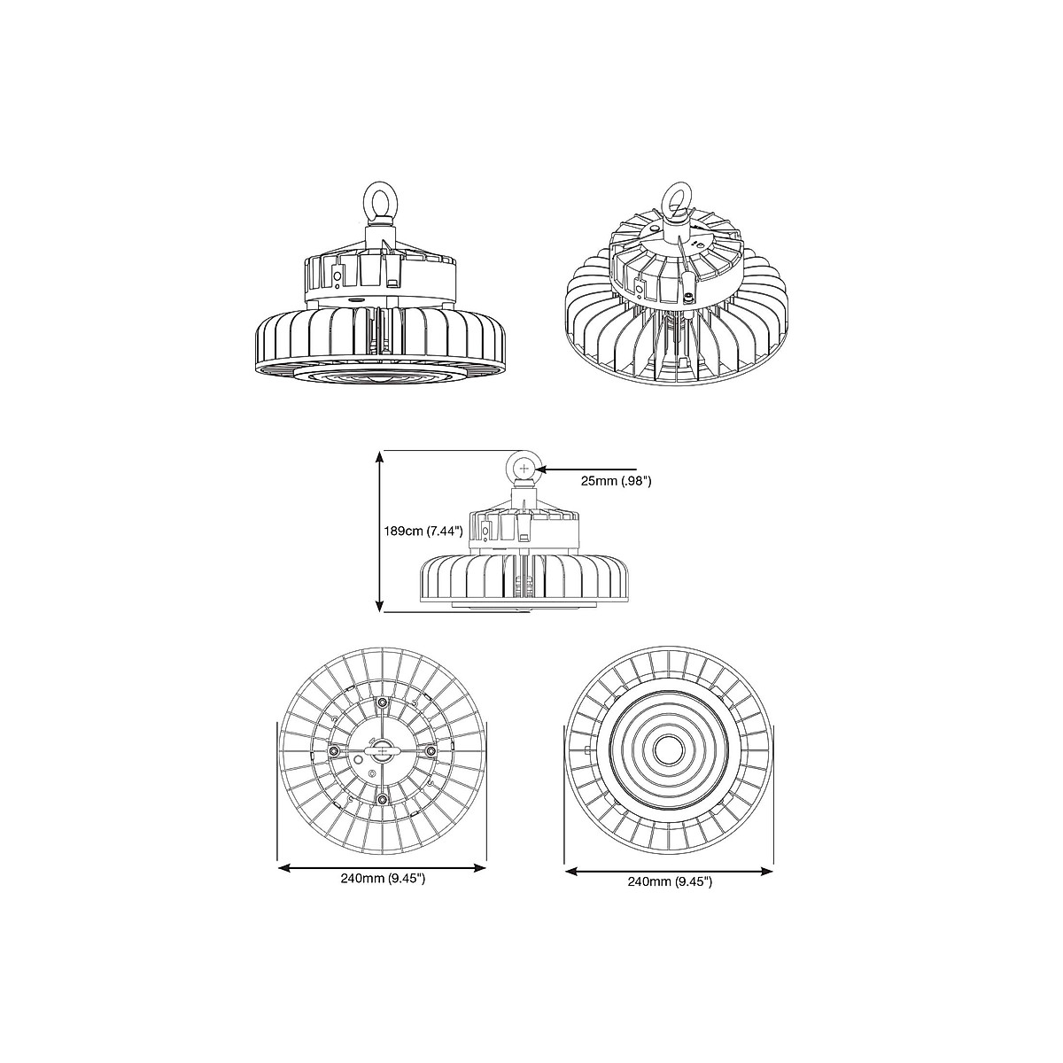 Nuvo 65/184 High Bay LED 150W 100-277V Dimmable 5000K Light, Black Finish, 19500 lumens