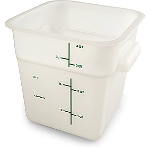 Carlisle FoodService Products Squares Square Food Storage Container with Stackable Design for Catering, Buffets, Restaurants, Plastic, 4 Quarts, White