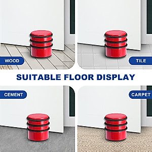 Techoln Heavy Duty Door Stoppers for Bottom of Door, Stainless Steel 2.8" Tall Door Stop No Drilling, Large 1.76 Lbs Doorstops with Protective Rubber Bands Anti-Slip Door Wedge (Painted Red)