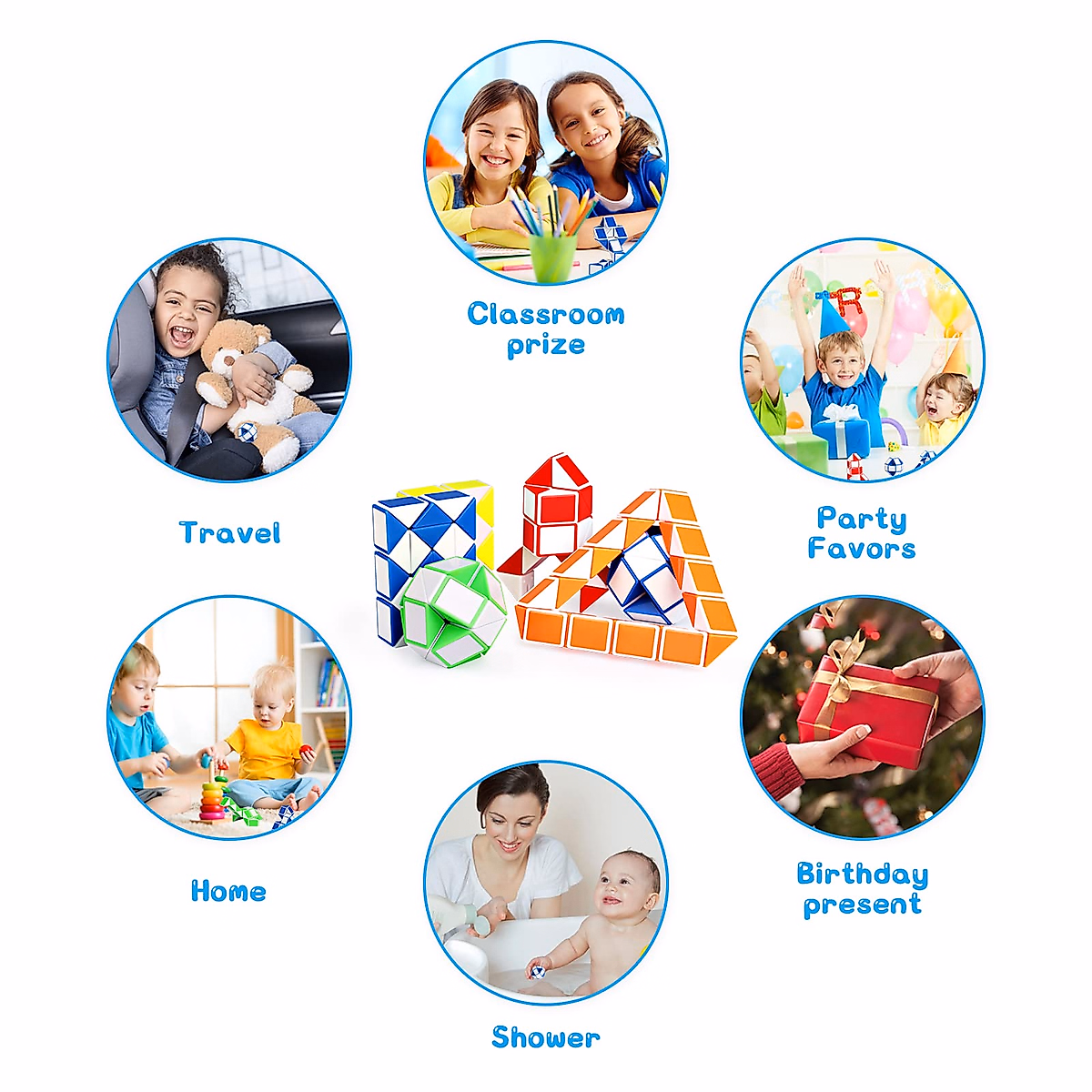 Ganowo 18 Pack Fidget Snake Cube Mini Twist PuzzleToys for Kids Teens Stocking Stuffer, Birthday Party Favors, Goodie Bags Fillers, Classroom Rewards, Random Colors