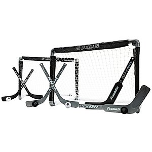 Franklin Sports NHL Mini Hockey Goal Set of 2 - Black - Includes Mini Hockey Goals, 4 Hockey Sticks, 2 Goalie Sticks, and 4 Foam Hockey Balls