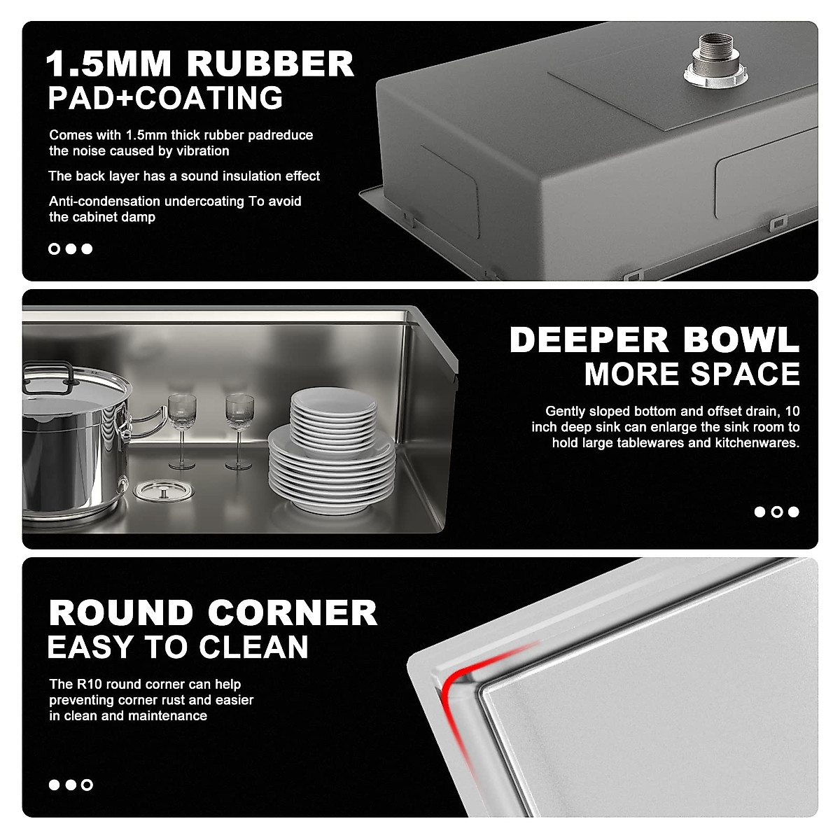 Tysun 32 Inch Undermount Kitchen Sink - 16 Gauge Drop In Kitchen Sink - Stainless Steel Single Bowl Kitchen Sink - Workstation Sink with Accessories