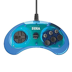 Retro-Bit Official Sega Genesis USB Controller 6-Button Arcade Pad for Sega Genesis Mini, PS3, PC, Mac, Steam, Switch - USB Port - (Clear Blue)
