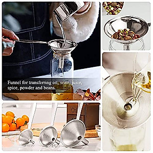 3 in 1 Metal Funnels for Filling Bottles Stainless Steel Small Kitchen Funnel Set for Transferring Essential Oils Liquid Fluid Spice Dry Ingredients Powder, Durable and Dishwash Safe