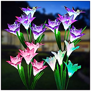 KOOPER 4 Pack Solar Garden Lights with Bigger Lily Flowers & 4 Pack Solar Garden Lights