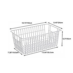 SANNO Freezer Baskets Wire Storage Baskets Farmhouse Organizer Storage Bins Large Organizer Bins for Storage, Office, Bathroom, Pantry Organization Storage Bins Rack with Handles-Set of 2, 15.7"