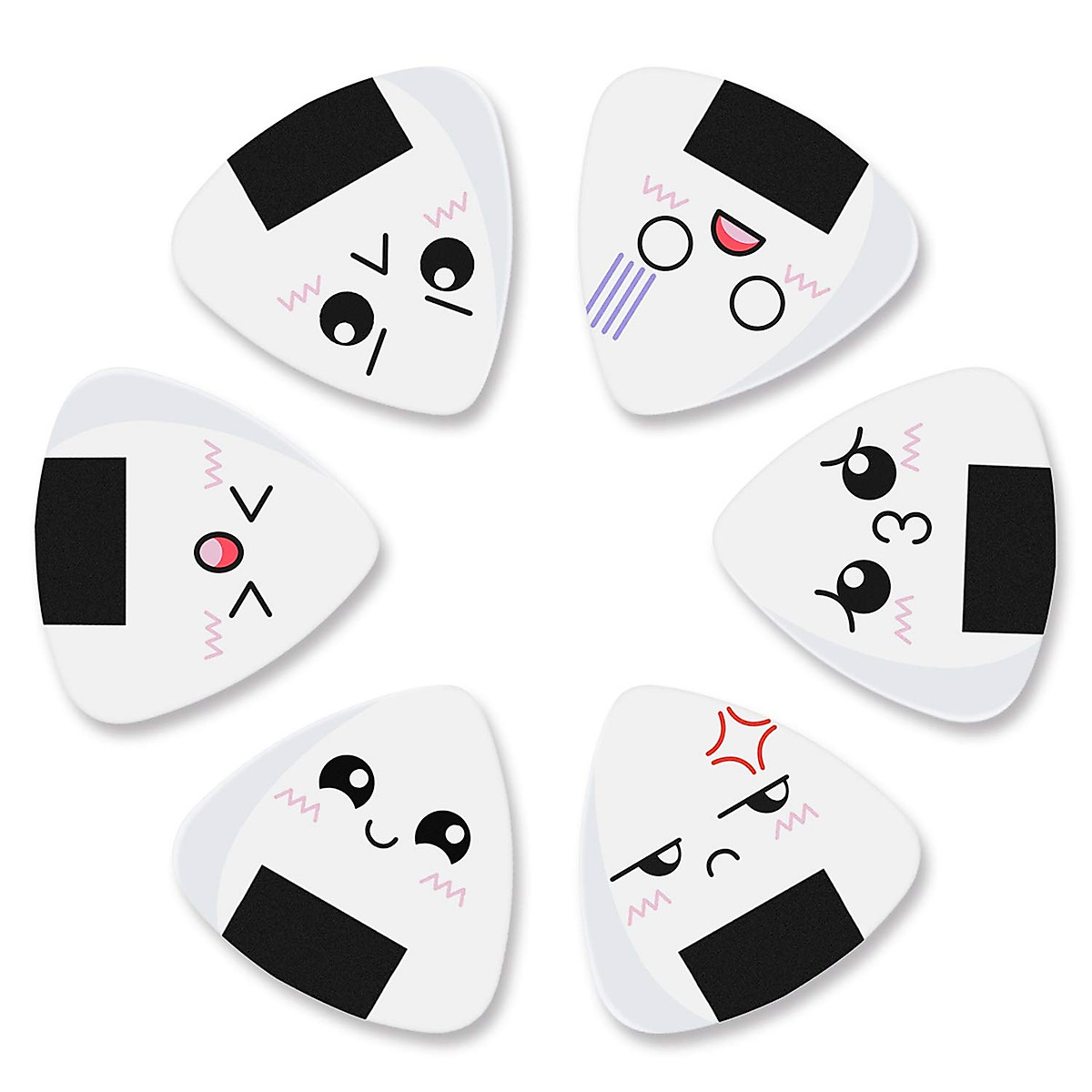 Dulphee Guitar Picks, Ukulele Picks White Sushi Rice Balls Pattern Guitar Picks Classical Triangle 0.96mm Heavy Guitar Plectrums 12 Pack for Bass, Acoustic & Electric Guitars